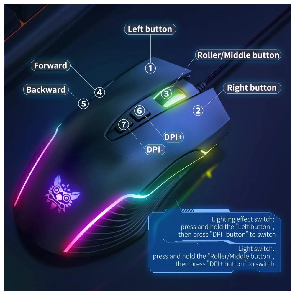 ONIKUMA CW905 RGB GAMING MoUSE 7200 DPI BLACK WiRED