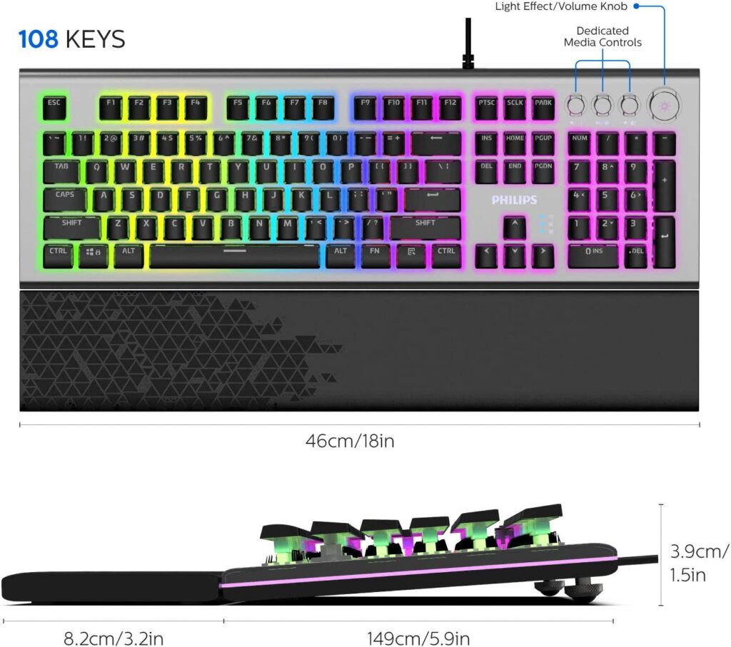 RGB MECHANICAL GAMING KEYBOARD USB WIRED PHILIPS SPK8624