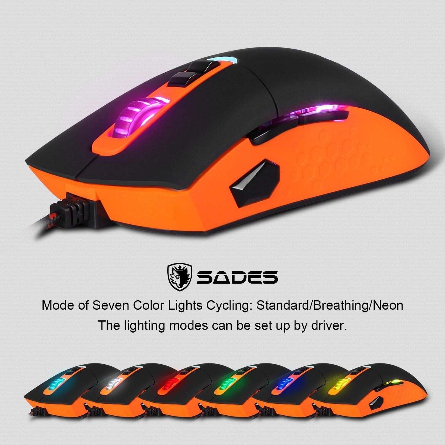 SADES GUNBLADE S16 RGB GAMING MOUSE USB WIRED CUSTOMIZABLE