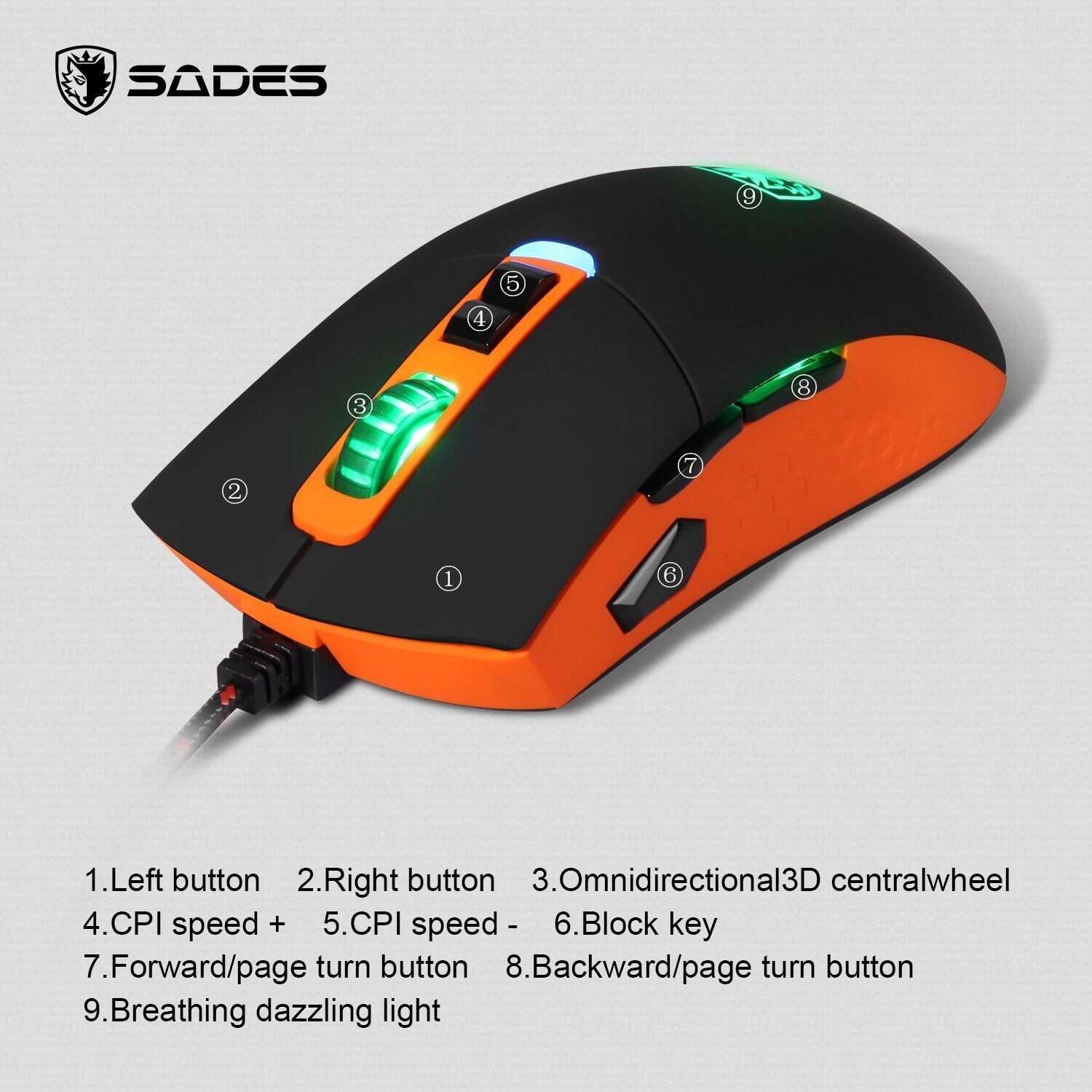 SADES GUNBLADE S16 RGB GAMING MOUSE USB WIRED CUSTOMIZABLE