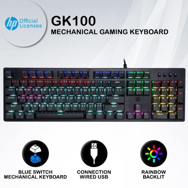 RGB MECHANICAL GAMING KEYBOARD HP GK100 WITH BLUE SWITCH