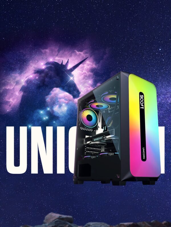 BOOST UNiCORN GAMiNG PC CASE TOWER BLACK WITH 3 ARGB FAN