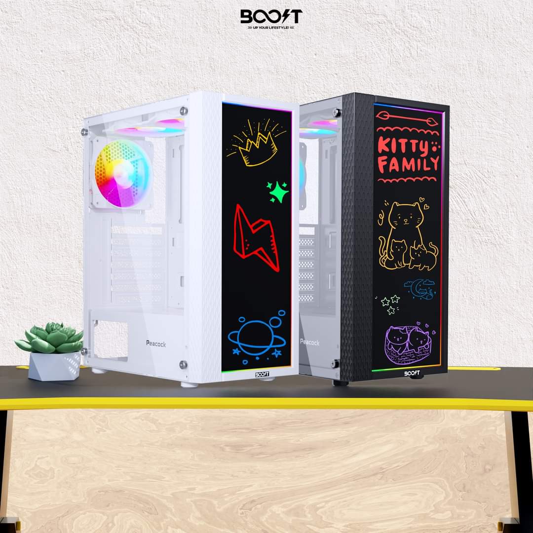 BOOST PEACOCK GAMiNG PC CASE WHiTE WiTH STYLiSH Pen TOWER
