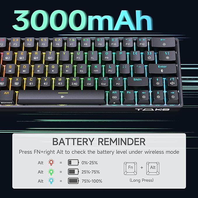 TMKB T63 RGB WiRELESS MECHANiCAL GAMiNG KEYBOARD BLACK 60%