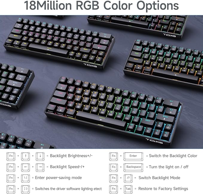 TMKB T63 RGB WiRELESS MECHANiCAL GAMiNG KEYBOARD BLACK 60%