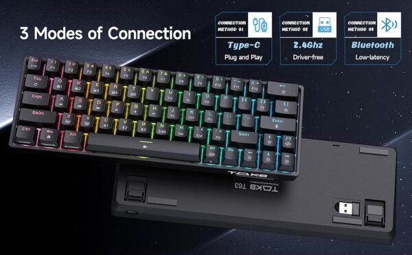 TMKB T63 RGB WiRELESS MECHANiCAL GAMiNG KEYBOARD BLACK 60%