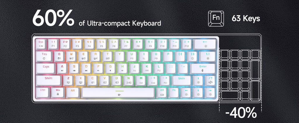 TMKB T63 RGB WiRELESS MECHANiCAL GAMiNG KEYBOARD WHITE 60%