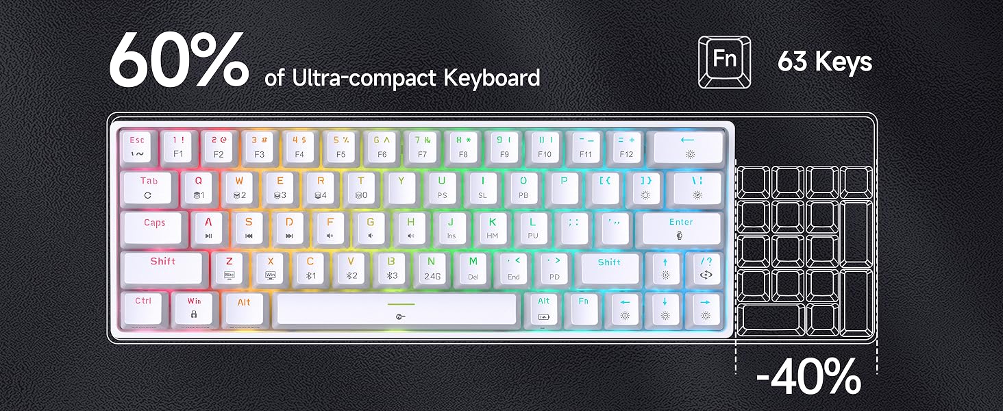 TMKB T63 RGB WiRELESS MECHANiCAL GAMiNG KEYBOARD WHITE 60%