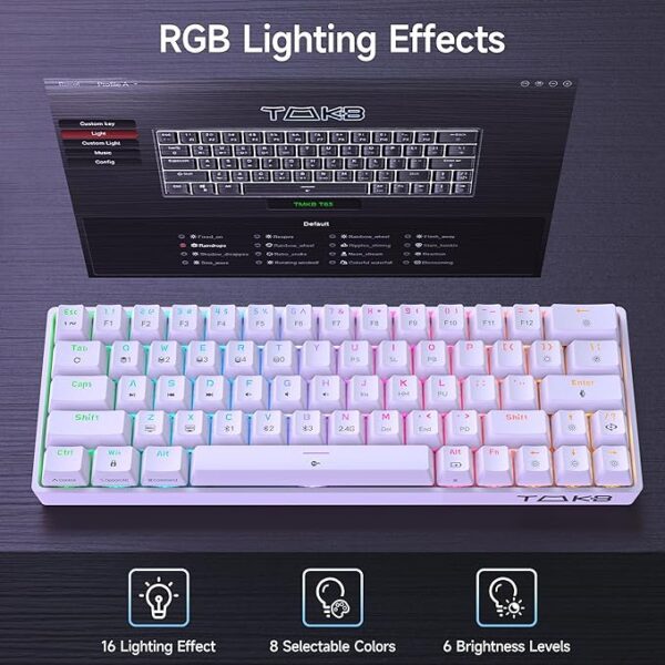 TMKB T63 RGB WiRELESS MECHANiCAL GAMiNG KEYBOARD WHITE 60%