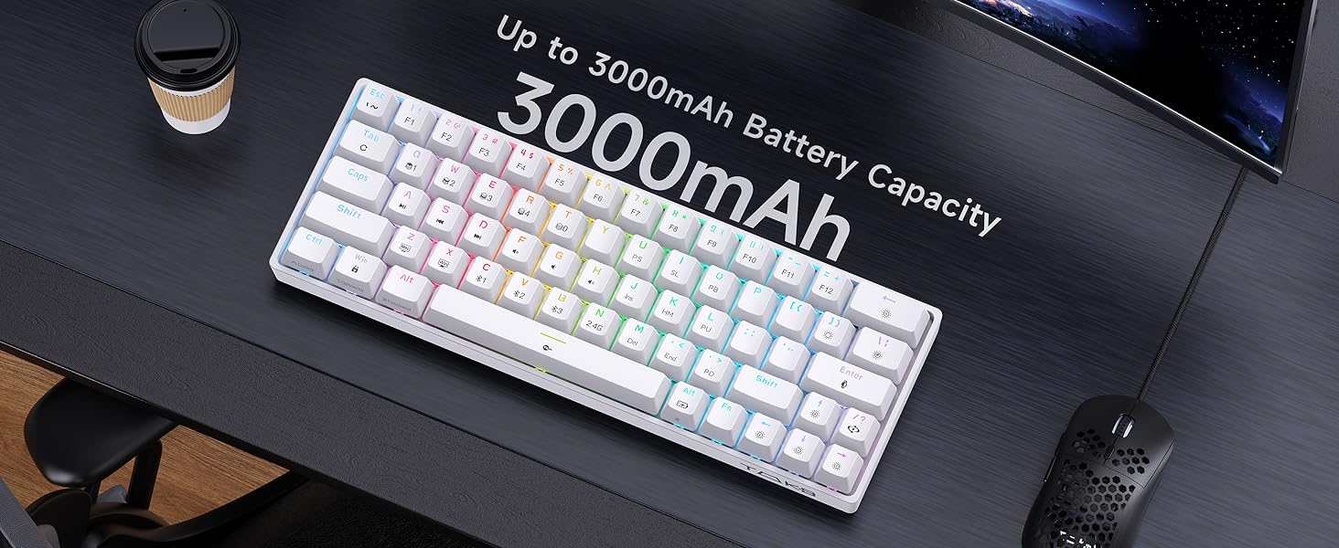 TMKB T63 RGB WiRELESS MECHANiCAL GAMiNG KEYBOARD WHITE 60%