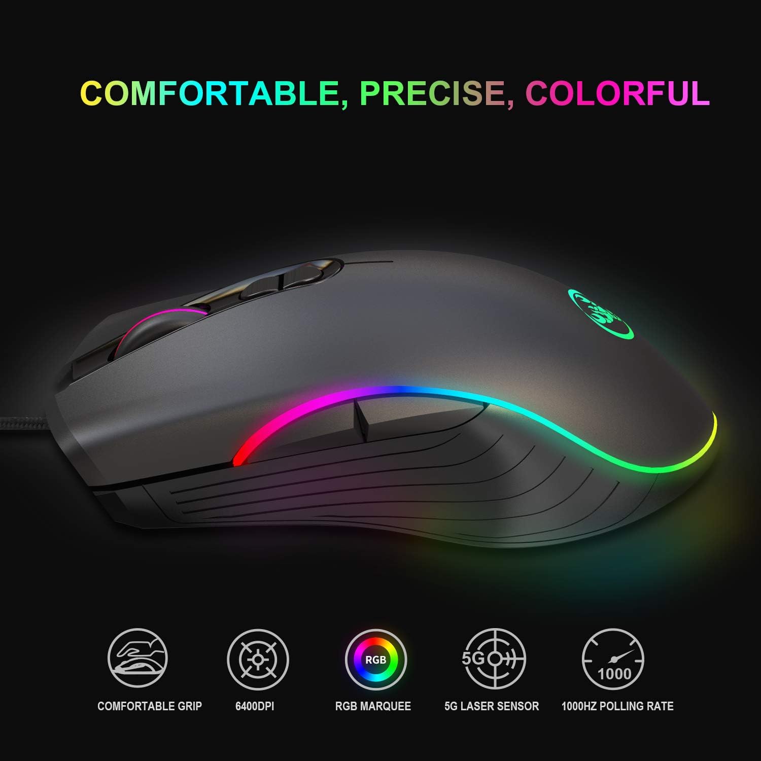 HXSJ A867 USB RGB GAMiNG MOUSE 6400 DPI PROGRAMMABLE MiCE