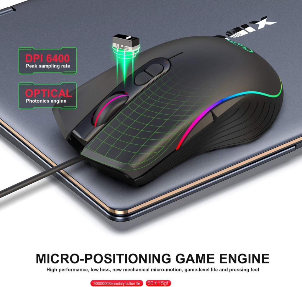 HXSJ A867 USB RGB GAMiNG MOUSE 6400 DPI PROGRAMMABLE MiCE