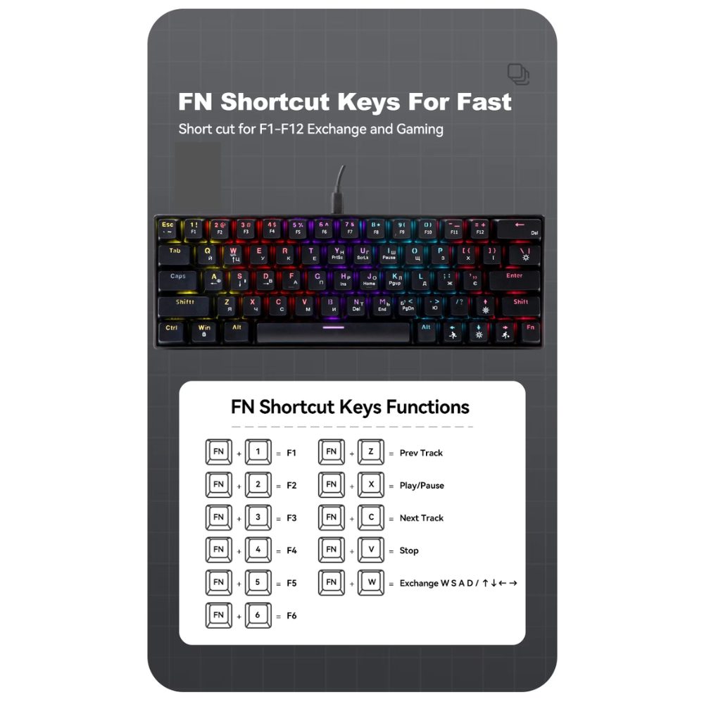 T-WOLF T60 RGB MECHANiCAL GAMiNG KEYBOARD BLACK BLUE SWITCH