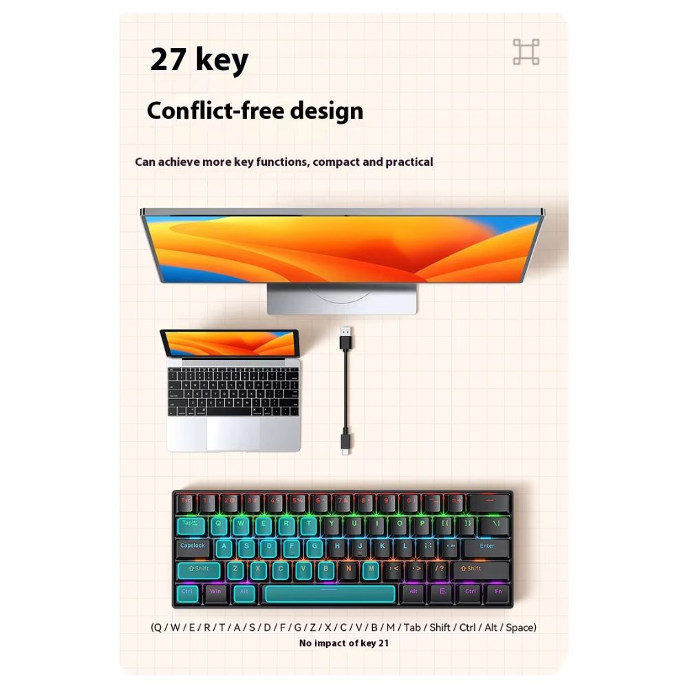 T-WOLF T60 RGB MECHANiCAL GAMiNG KEYBOARD BLACK BLUE SWITCH