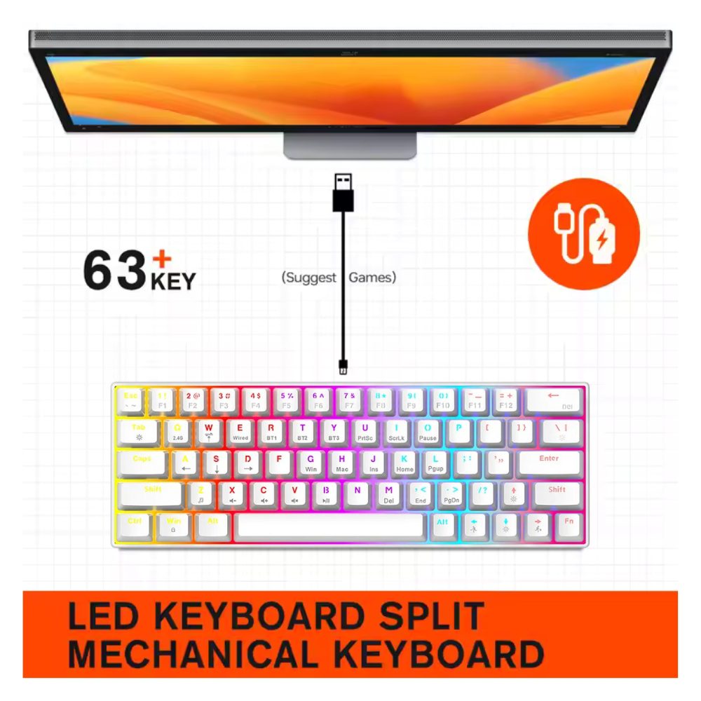 T-WOLF T60 RGB MECHANiCAL GAMiNG KEYBOARD WHiTE BLUE SWITCH