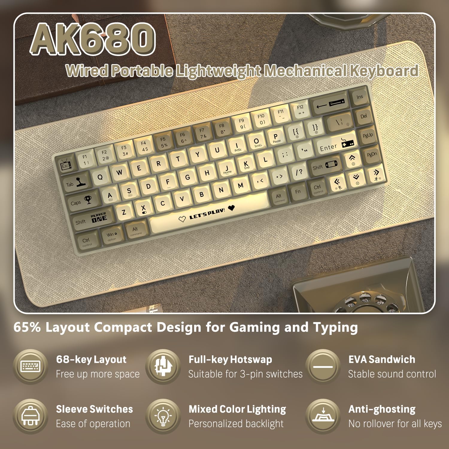 AJAZZ AK680 RGB MECHANiCAL GAMiNG KEYBOARD RED SWiTCH GY-WH