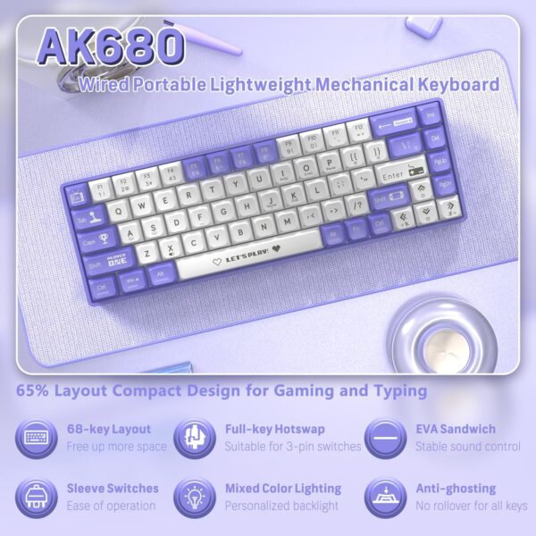 AJAZZ AK680 RGB MECHANiCAL GAMiNG KEYBOARD BLUE SWiTCH PR-WH