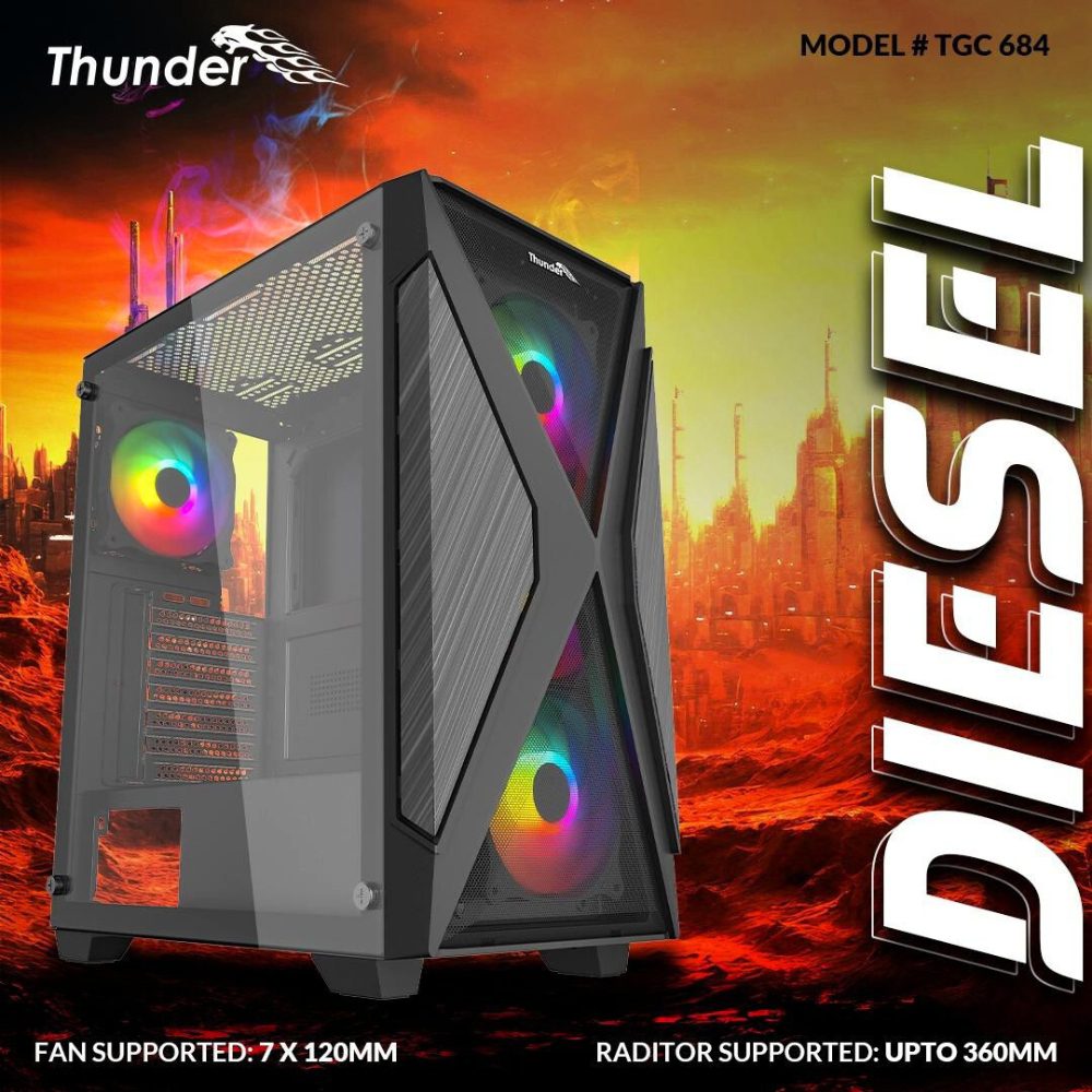THUNDER DiESEL RGB GAMiNG CASE TGC-684 ATX WiTH 3X ARGB FAN - ZAT ...