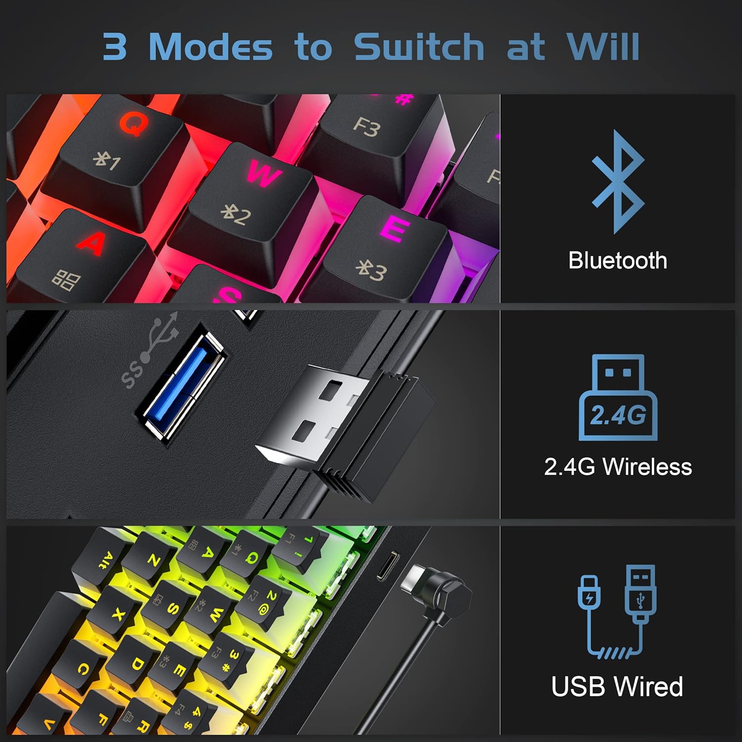 TEZARRE TK-63 Pro RGB WiRELESS MECHANiCAL GAMiNG KEYBOARD
