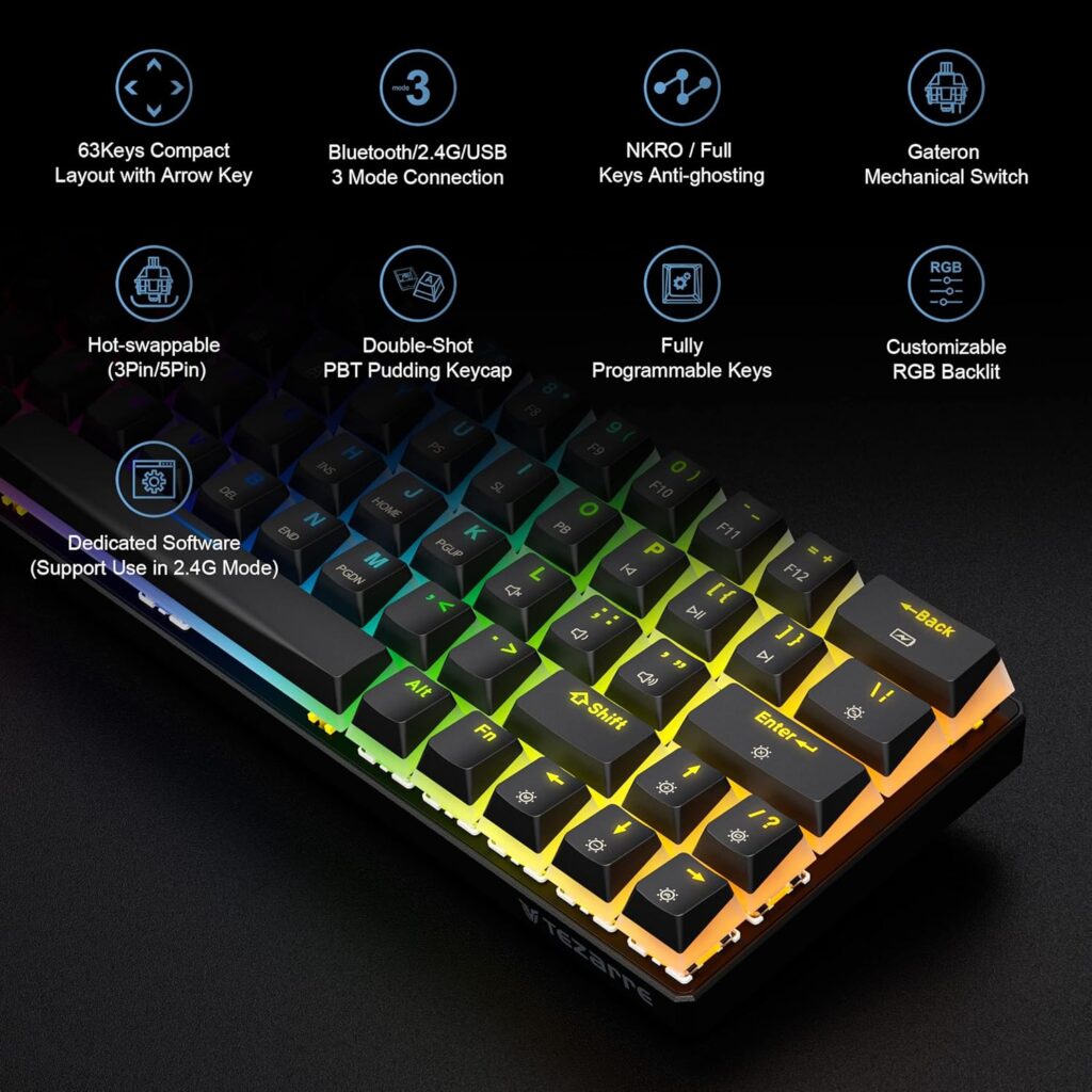 TEZARRE TK-63 Pro RGB WiRELESS MECHANiCAL GAMiNG KEYBOARD