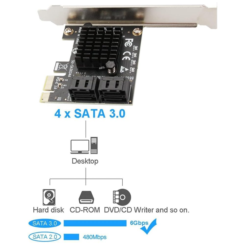 4 PORT SATA CARD PCIe 3.0 6Gbps CONTROLLER EXPANSION CARD
