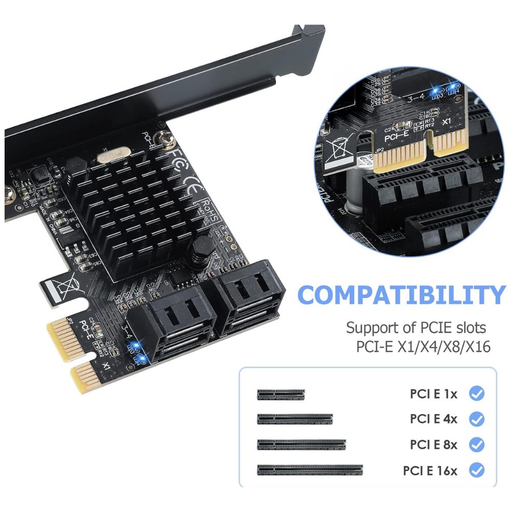 4 PORT SATA CARD PCIe 3.0 6Gbps CONTROLLER EXPANSION CARD