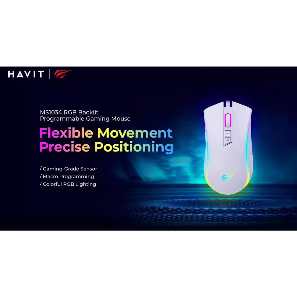 HAViT MS1034 USB RGB GAMING MOUSE PROGRAMABLE 4800DPI WHITE