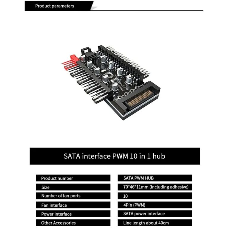 PWM FAN CONTROLLER HUB WiTH SATA POWER SUPPLY 1 to 10 Fans