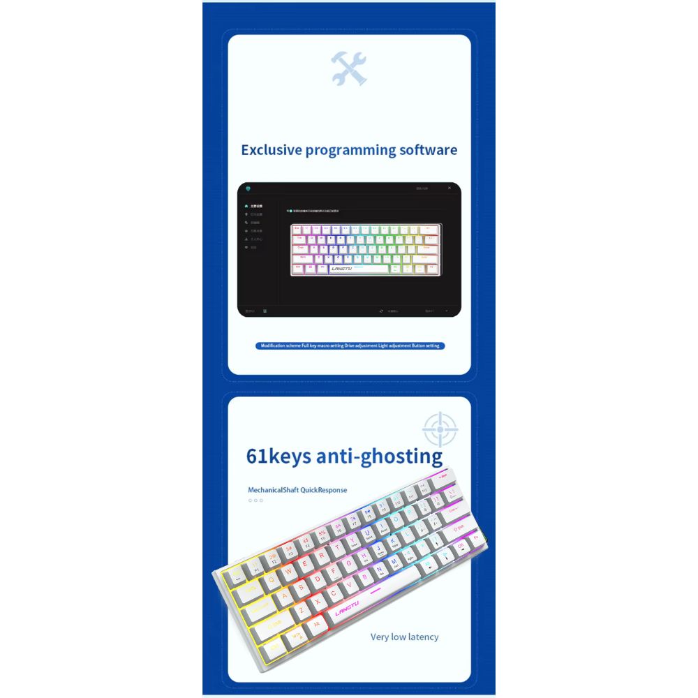 LANGTU G1000 RGB WiRELESS MECHANICAL KEYBOARD BLUE SWITCH WH